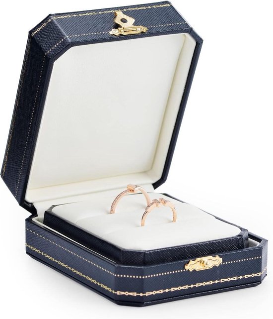 PU Leather Octagonal Box with 2 Rings - Double Ring Box for Couples ...