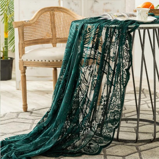 Groen kant tafelkleed geborduurd elegant bloemenpatroon tafelkleed rond ...