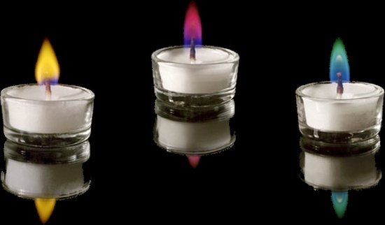 6 Theelichtjes met gekleurde vlammen rood - oranje - groen (2 uur ...