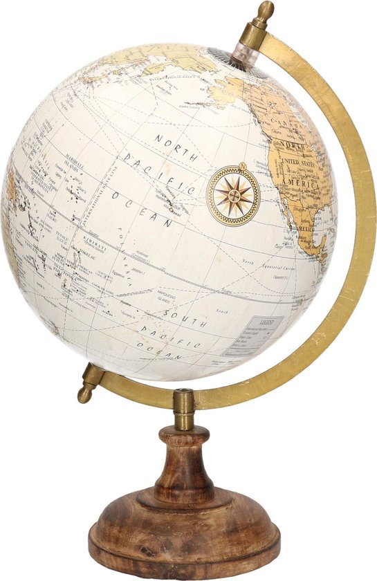 Creme wereldbol op voet van hout 24 cm - Woondecoratie - Kantoor ...