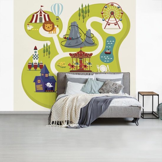 Behang - Fotobehang - de plattegrond van een dierentuin - Breedte 330 cm x hoogte 300 cm | bol.com