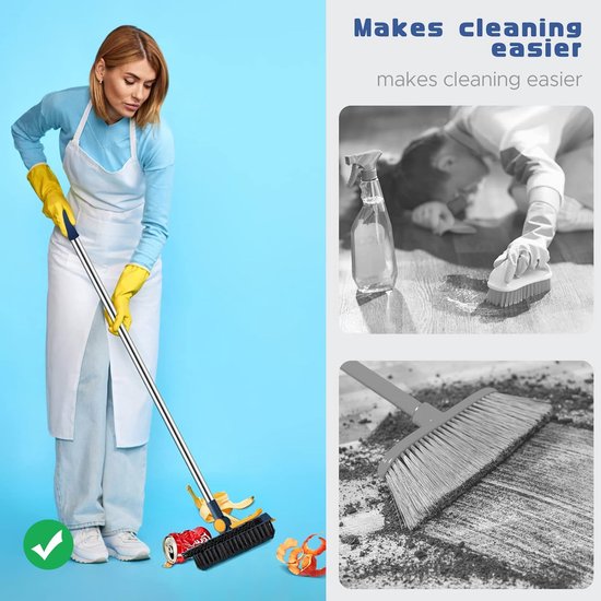 Schrobber met steel, 3-in-1 vloerborstel, waterschuiver, afneembare ...