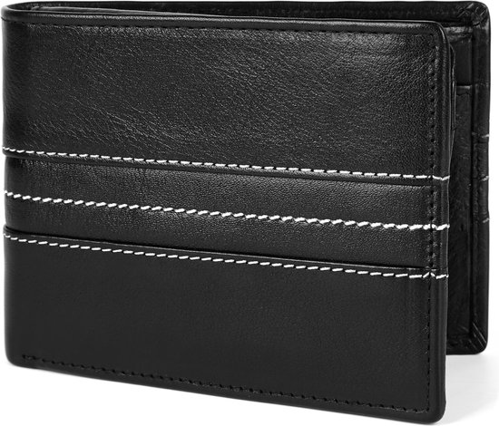 Lucleon Royce zwarte driedubbel gestikte leren portemonnee voor heren | bol