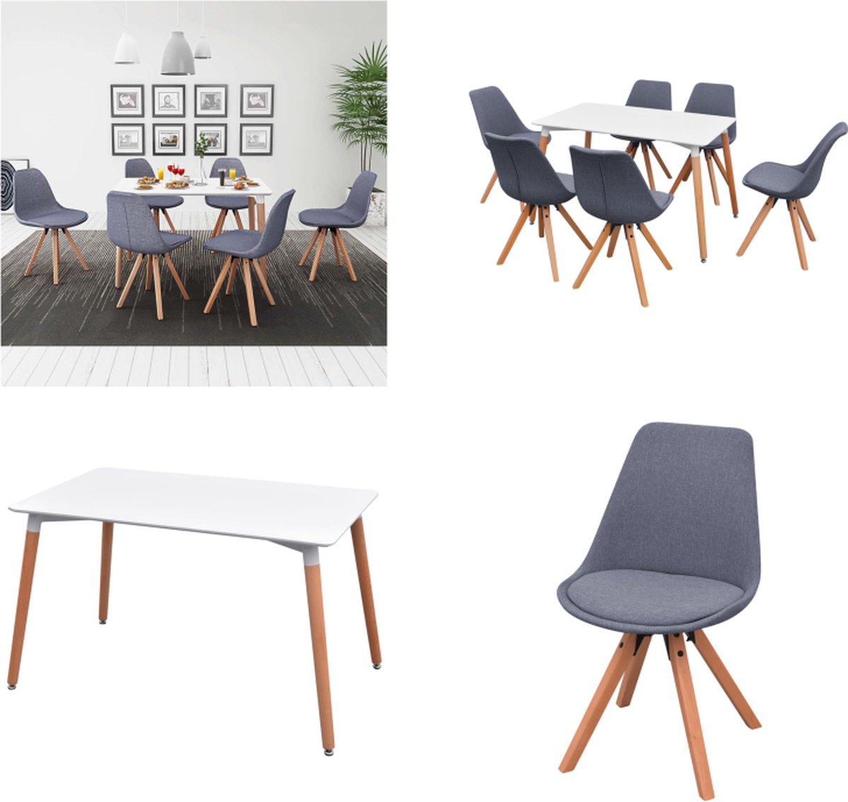 vidaXL Eetkamerset 7-delig wit en lichtgrijs - Eettafel - Eettafels ...