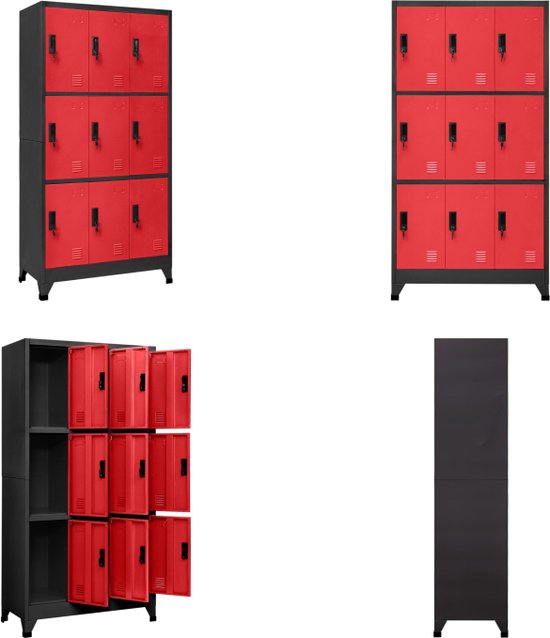 vidaXL Lockerkast 90x45x180 cm staal antracietkleurig en rood ...