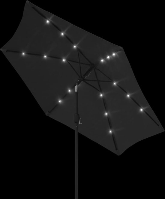 vidaXL Parasol met LED-verlichting en stalen paal 300 cm zwart ...
