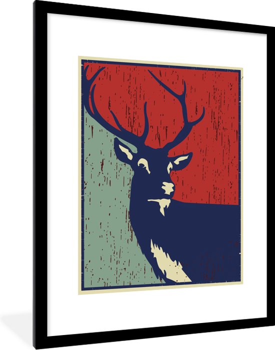Fotolijst incl. Poster - Een illustratie van een edelhert - 60x80 cm ...