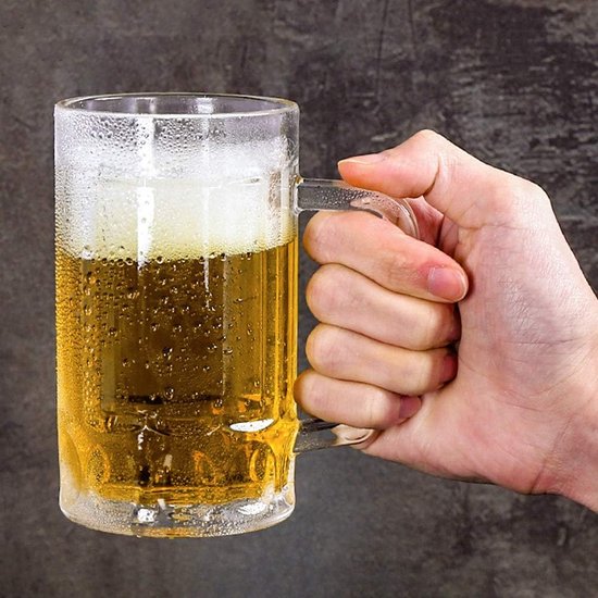 Bierglazen, halve liter bierpul met handvat, plastic, 2 stuks. Duurzame bierpullen 500... | bol