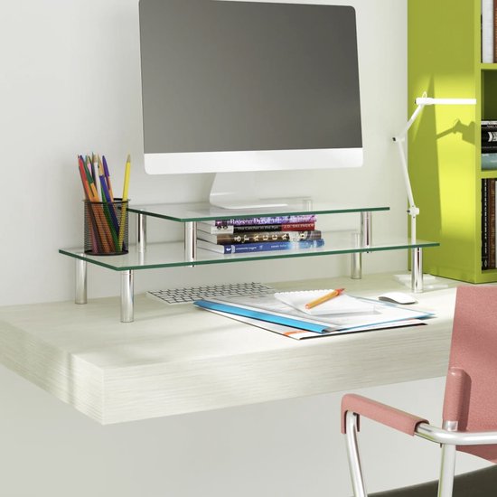 Beroli - Monitorstandaard - 2-laags - transparant glas - Ergonomische ...