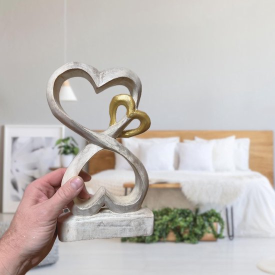 Houten hart decoratie groot staand wit goud 25 cm sculptuur liefde ...