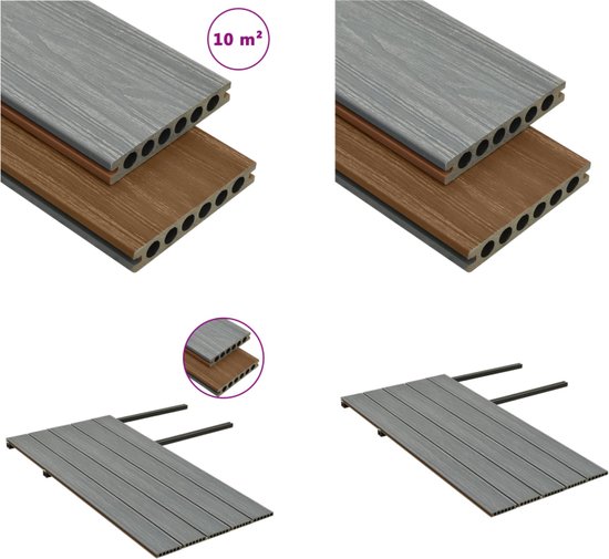 vidaXL Terrasplanken met accessoires 10 m² 2-2 m HKC bruin en grijs ...