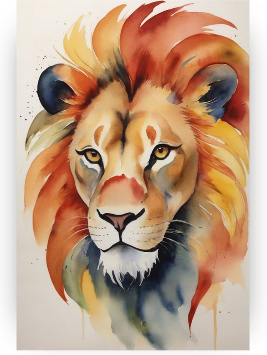 Leeuw in waterverf poster - Leeuw posters - Posters aquarel ...