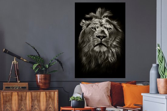 Muurstickers - Sticker Folie - Leeuw - Dieren - Portret - Wild - Zwart wit - 80x120 cm... | bol