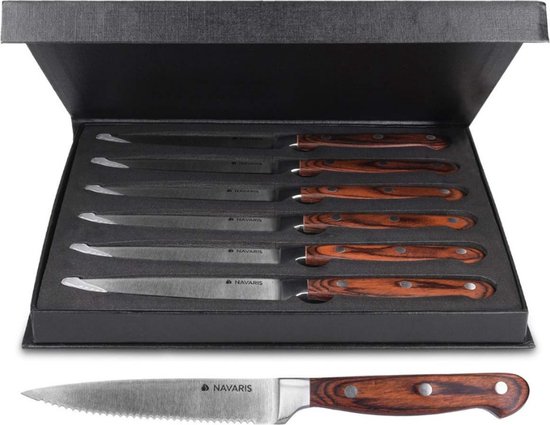Steakmessen - Houten Handvatten - Gekarteld Lemmet - Roestvrij Staal ...