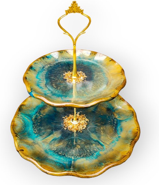 Resin Art JR: Ontdek Onze Handgemaakte Turquoise en Gouden Etagère! | bol