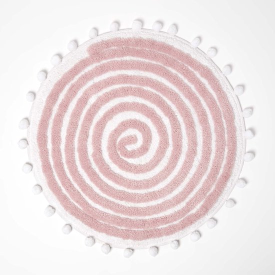 Homescapes Ronde Badmat Spiraal, 60 cm - Badmat Roze met Pompons ...