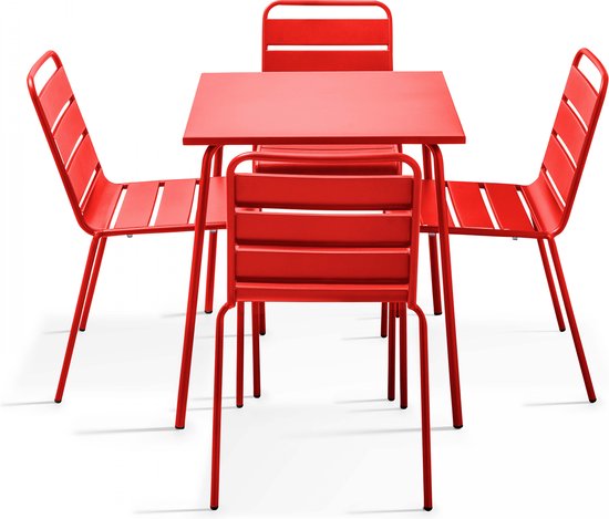 Oviala - Tuinset met tafel en 4 rode stoelen - Palavas | bol