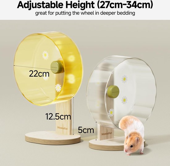 Hamsterfiets, 22 cm hout, stille hamsterloopfiets, verstelbare basis, transparante... | bol