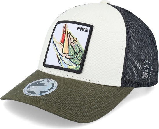 Hatstore- Kids Pike Pro Fishing Ivory/Black/Dark Mash Trucker ...