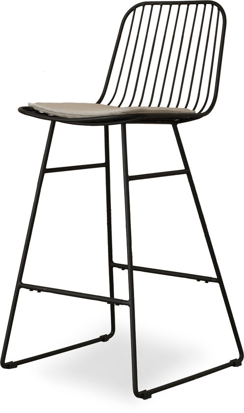 Nolon Pelle Barkruk Zwart - Metaal - Draadstaal - Met Beige Zitkussen ...