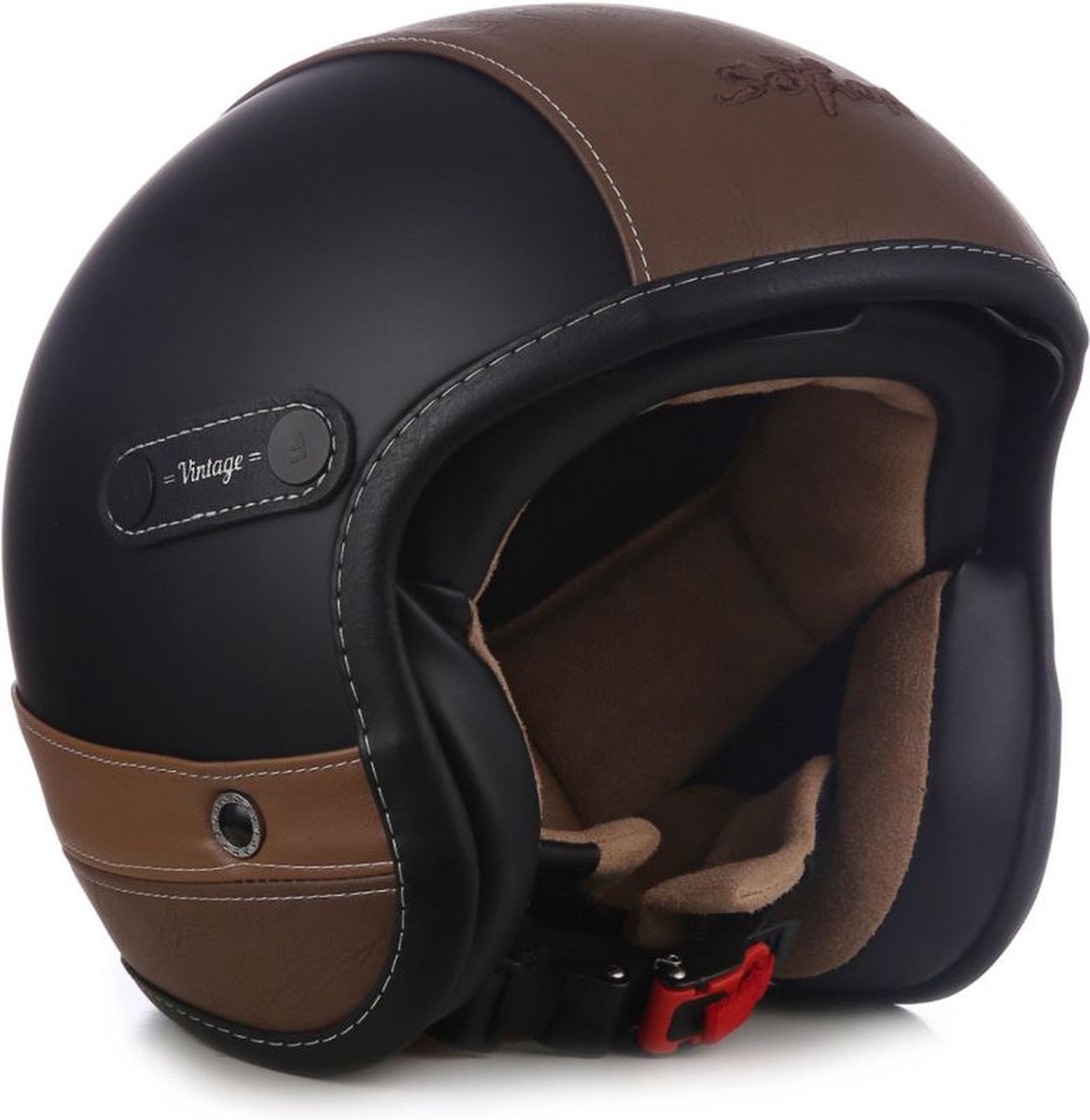 SOXON SP-889 PRO Urban Black Jethelm, leren afwerking en vizier ...