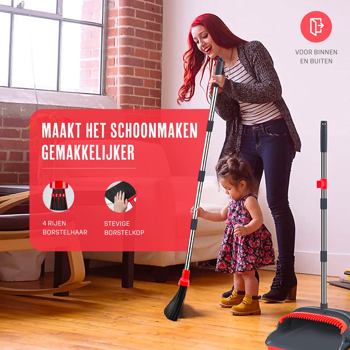 Stoffer en Blik met Lange Steel - Bezem en Vuilblik Binnen Buiten ...