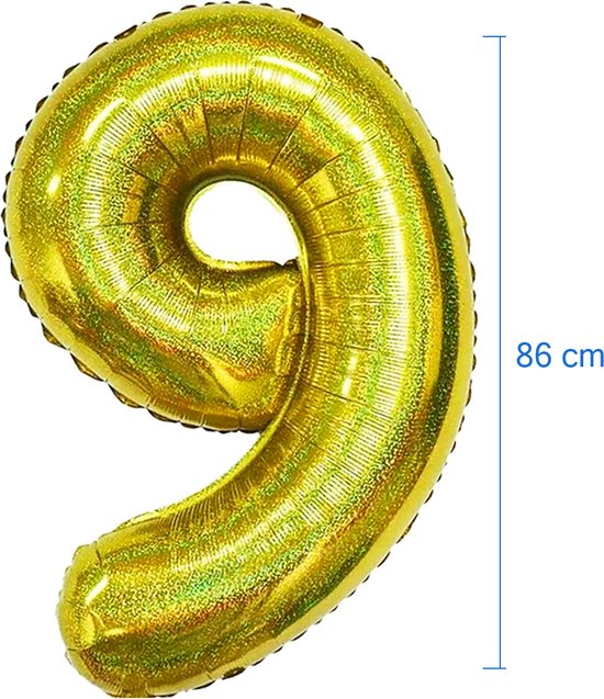 Folie Ballon Cijfer 9 Jaar Goud Glitter Verjaardag Versiering Helium ...