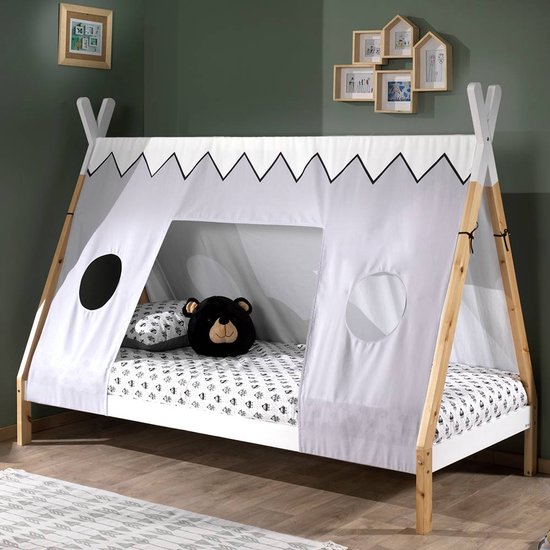 Tipi Bed 90 x 200 cm met Canvas Tito Grijs H158 cm | bol