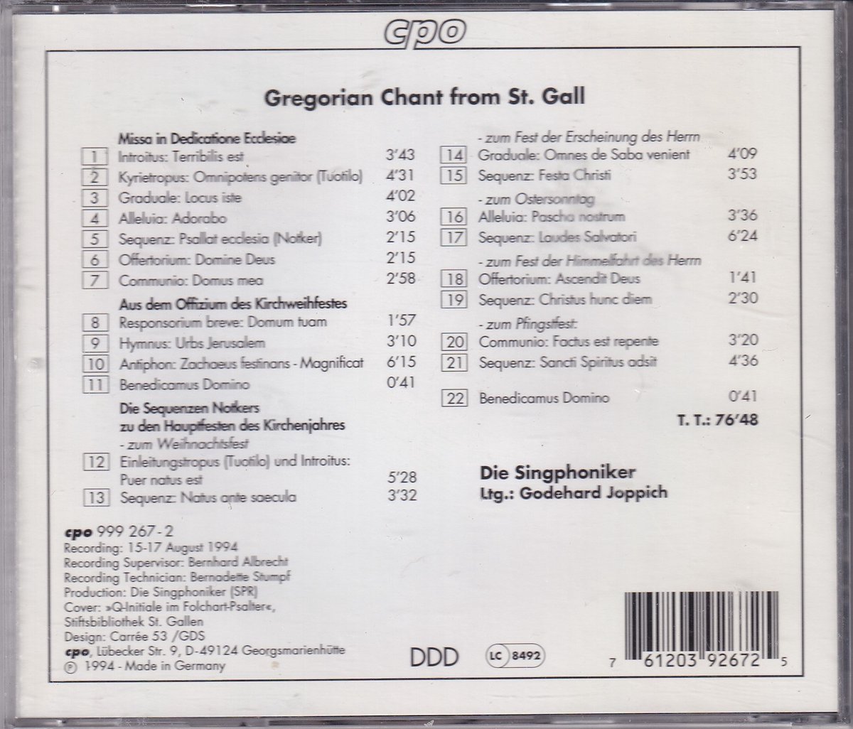 Gregorian Chant from St. Gall - Die Singphoniker o.l.v. Godehard ...