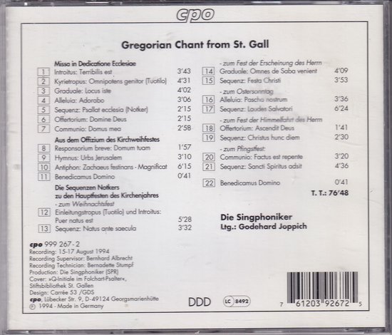 Gregorian Chant from St. Gall - Die Singphoniker o.l.v. Godehard ...