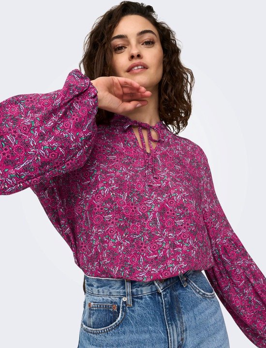 Only Blouse Onlkeira L/s String Top Ptm 15283796 Very Berry/ Floral Boh Dames Maat - XS | bol.com