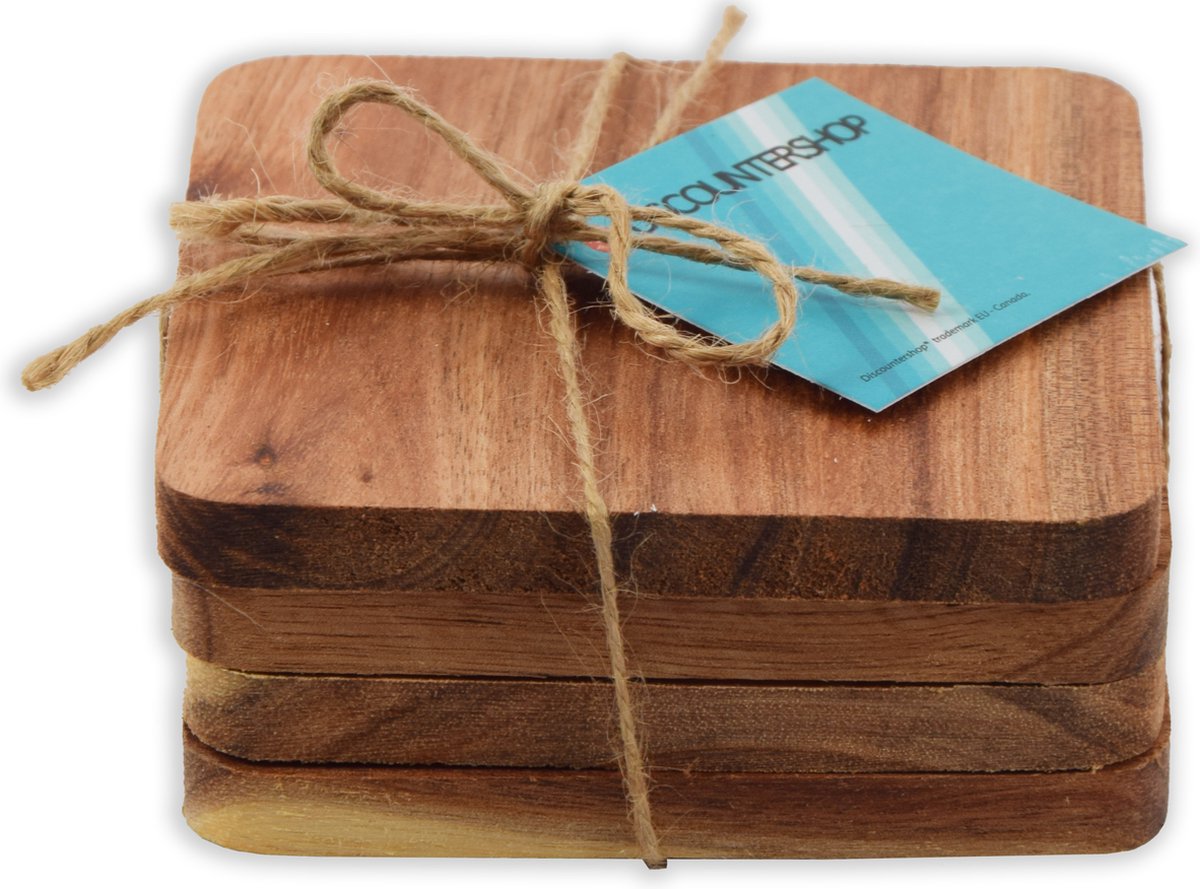 onderzetters Acaciahout -Houten onderzetter 10x10x1 -4 stuks | bol.com