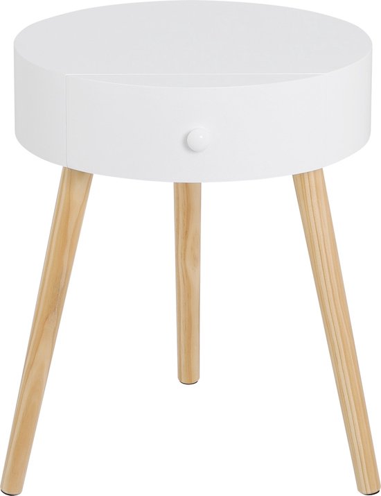 Kamyra® Rond Houten Nachtkastje - Kastje, Bijzettafel - Slaapkamer ...