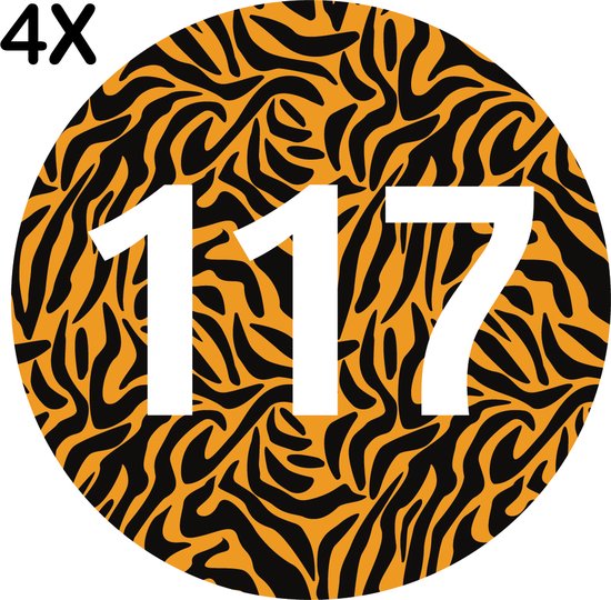 Containerstickers Huisnummer "141" - 25x25cm - Tijger Print Cirkel met ...