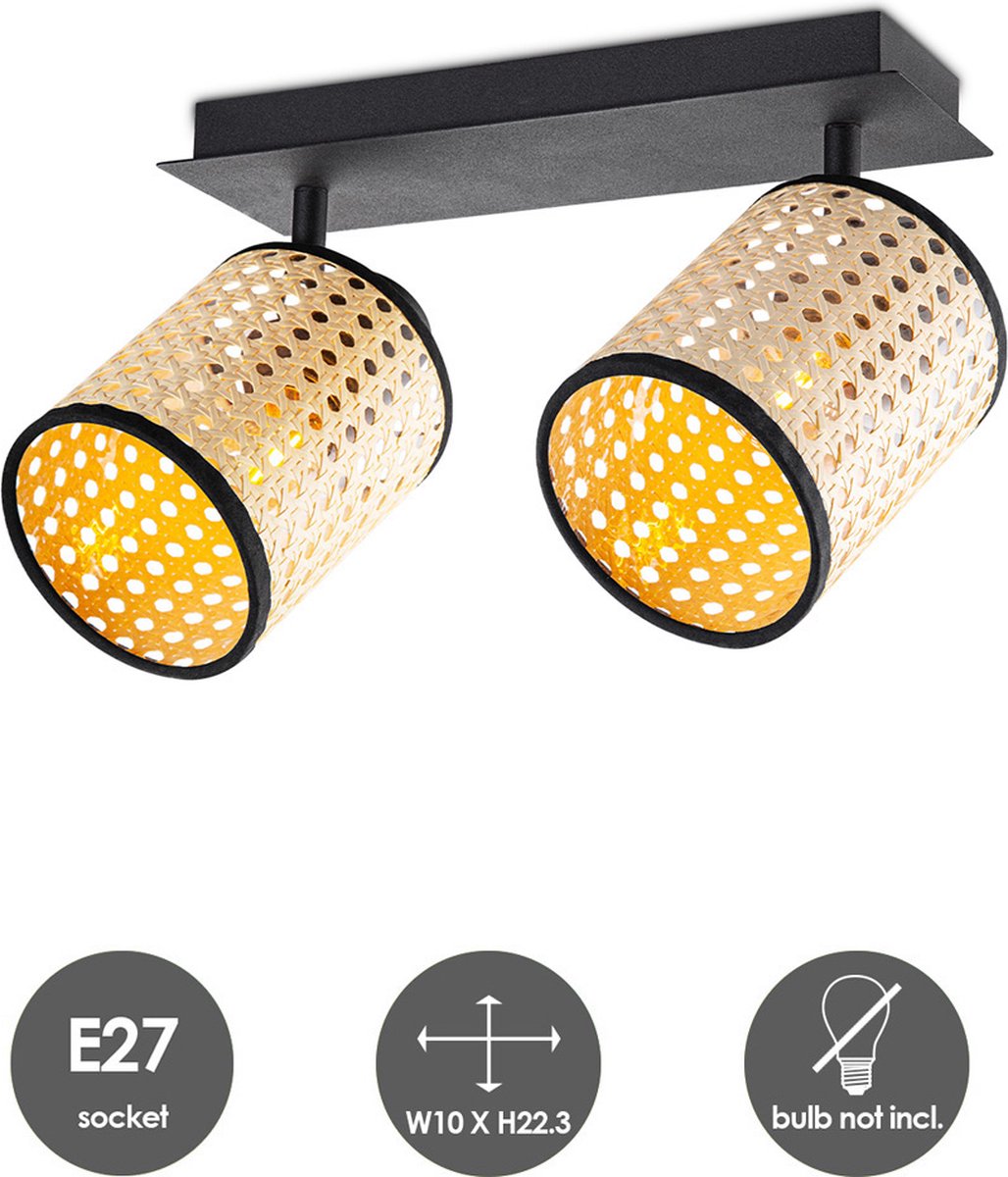 Home Sweet Home - Landelijke LED Opbouwspot Dean rotan - Zwart - 30/10 ...