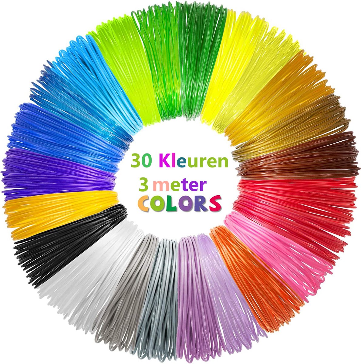 3D pen vullingen - PLA - 30 kleuren - 3D pen filament -3 meter per kleur - navulling -... | bol.com