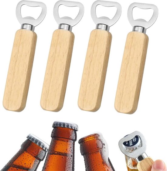 Flessenopener, 4 stuks bierflesopeners van houten handvat ...