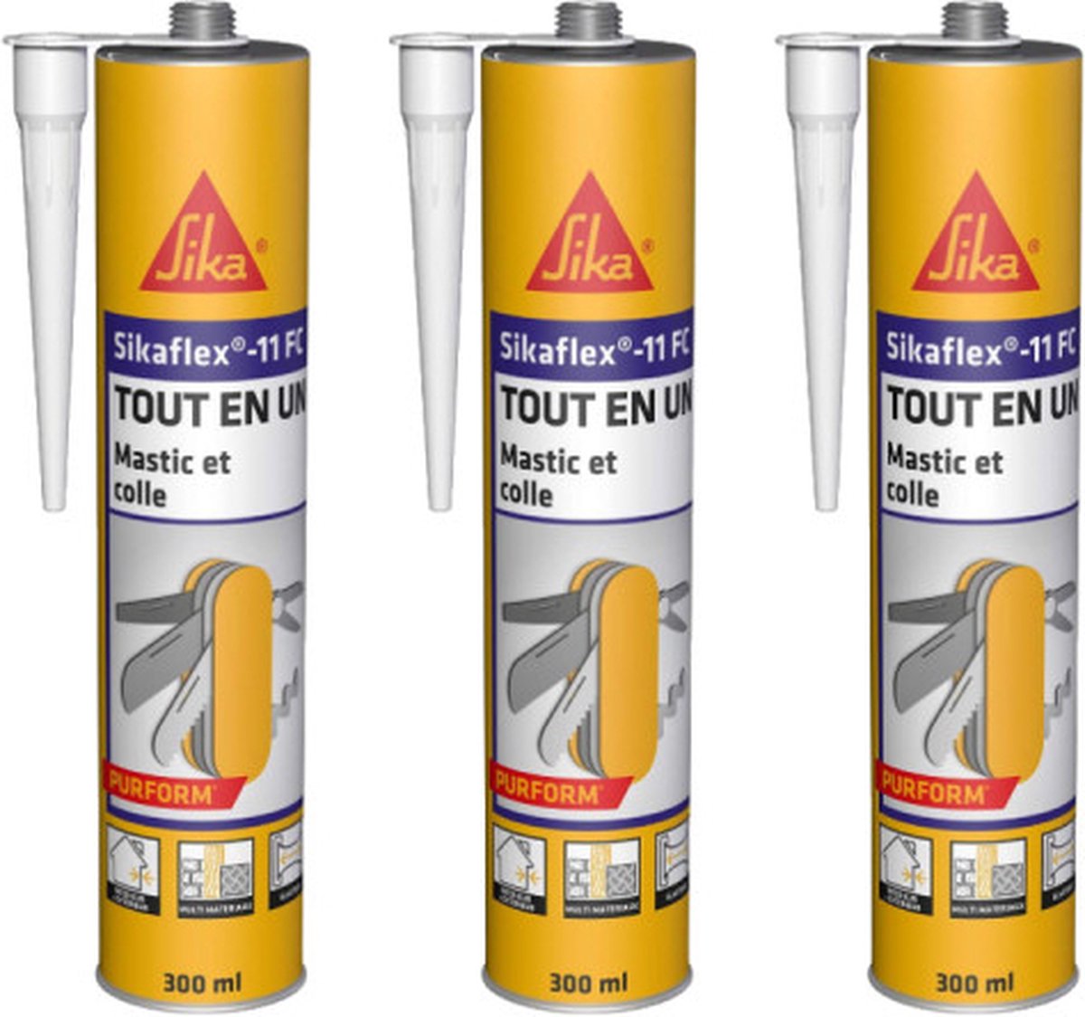 Set van 3 SIKA Sikaflex 11 FC Purform multi-purpose lijmen - Wit - 300 ...