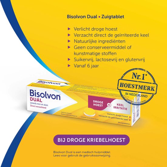 Bisolvon bij droge hoest en keel irritatie - 18 tabletten | bol.com