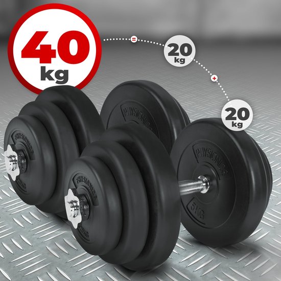 Physionics - Dumbbell Set 40KG - Korte Halterstangen - Stersluitingen ...