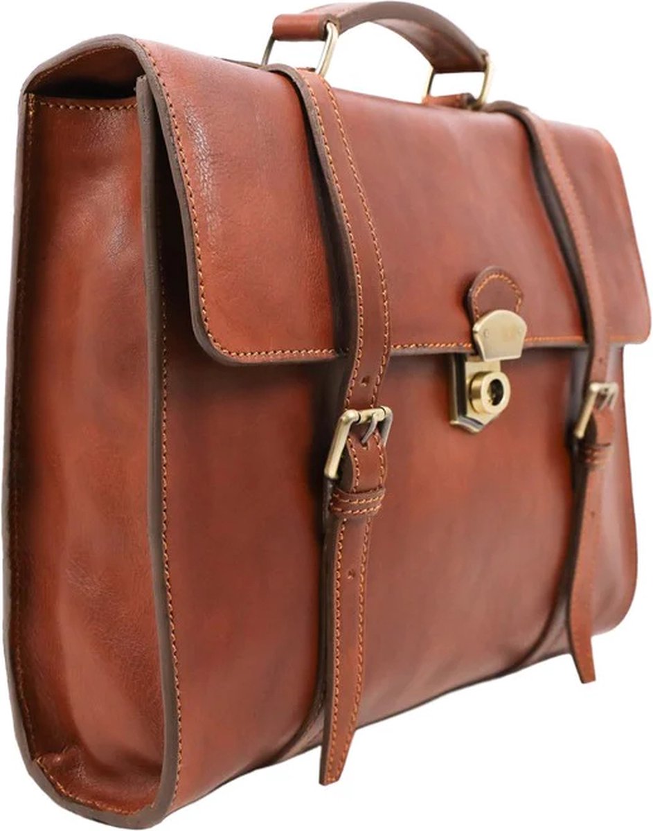 Bruine leren aktetas met riem, converteerbare rugzak - The Glass ...