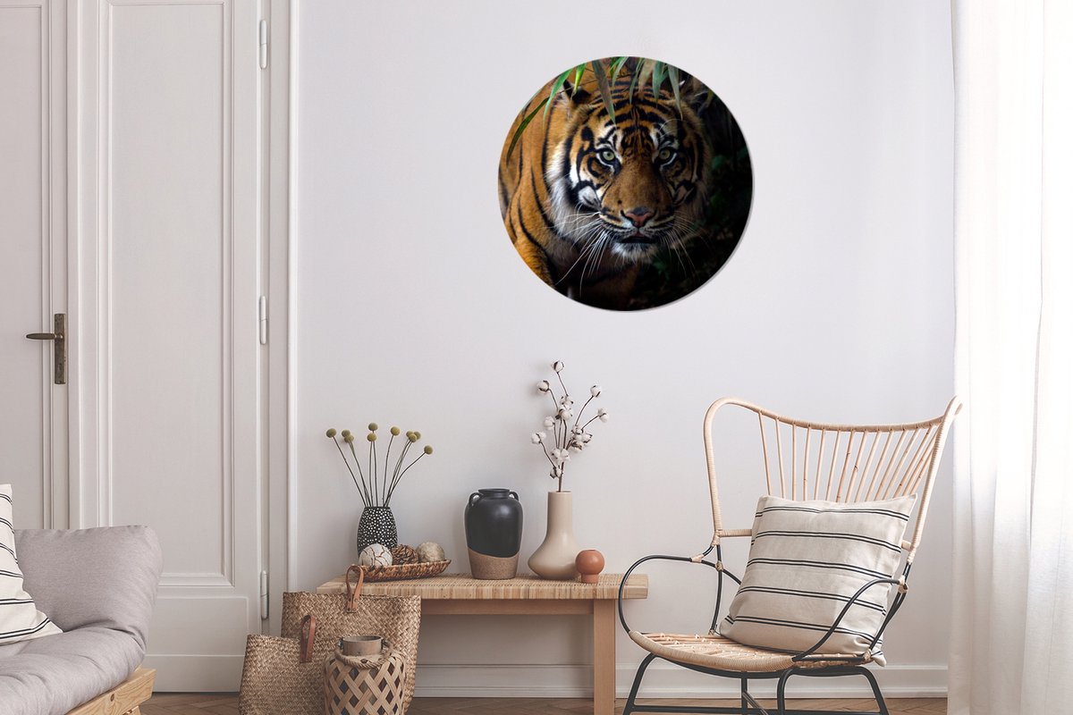 Behangcirkel - Behangcirkel zelfklevend - Behangsticker - Tijger - Bladeren - Jungle -... | bol.com