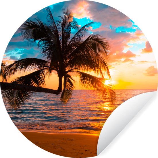 Behangcirkel zelfklevend - Strand - Zee - Palmboom - Zelfklevend behang ...