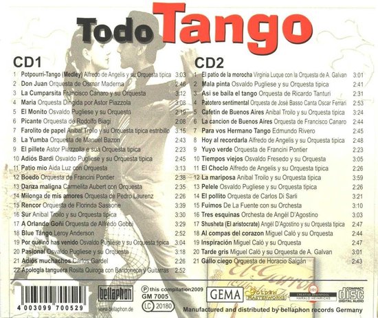 Various Artists - Todo Tango (2 CD), various artists | Muziek | bol