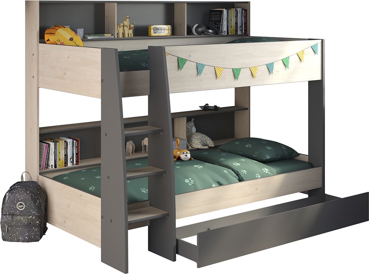 Parisot Stapelbed Leo - Eik/Grijs – 90x200 | bol.com