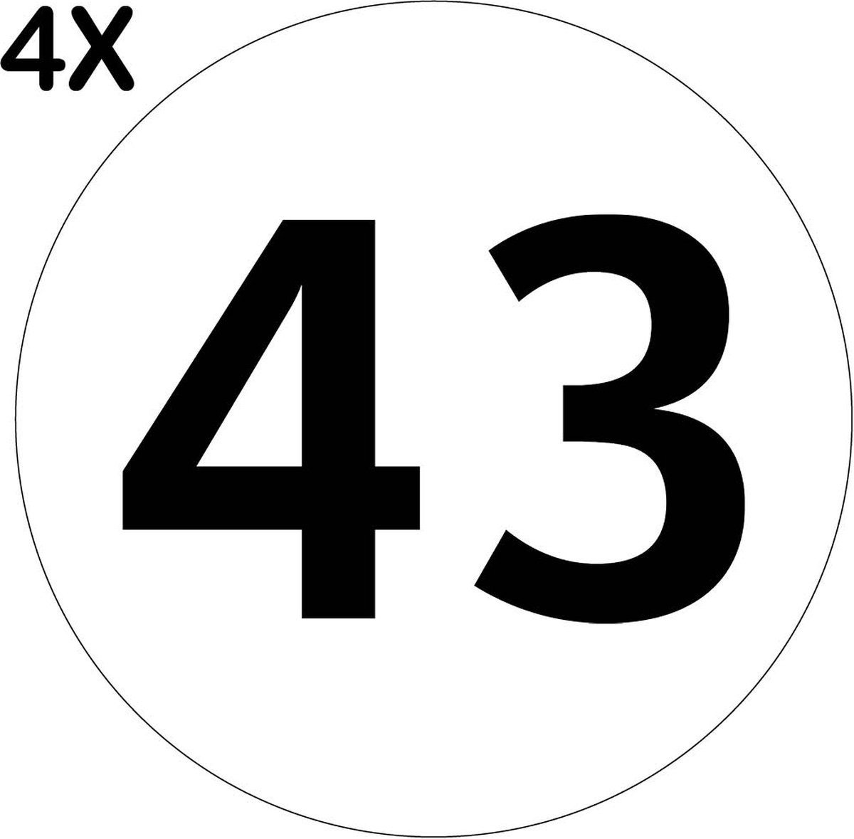 Containerstickers Huisnummer "43" - 25x25cm - Wit met Zwarte Cirkel ...