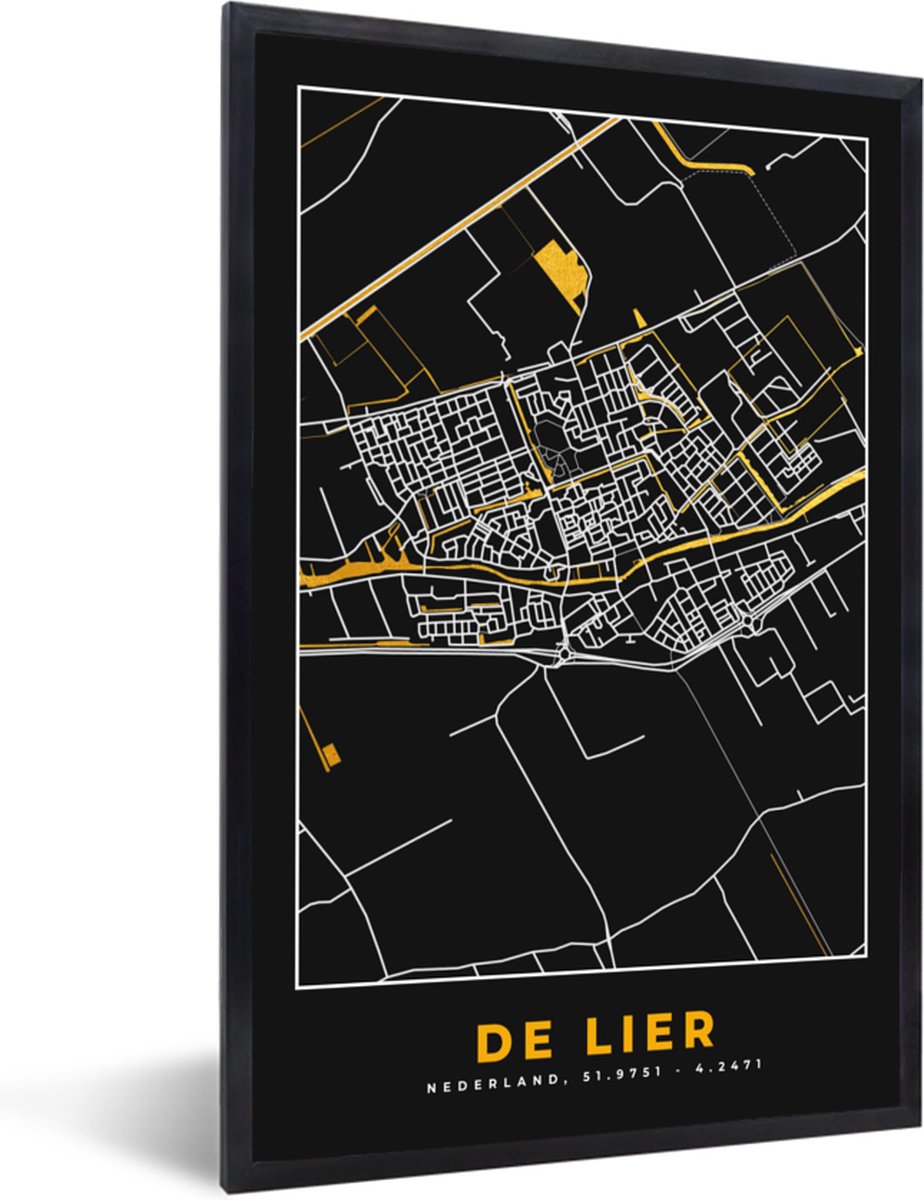 Cadre photo avec affiche - De Lier - Carte - Or - Carte - Plan de la ...