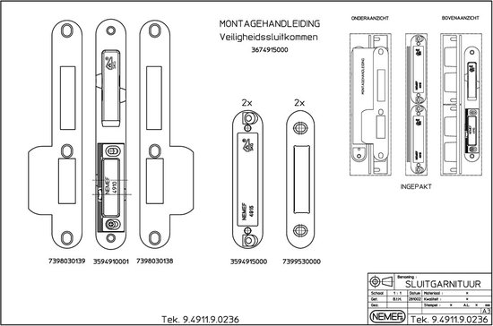Nemef Sluitgarnituur VPM 4911/12/U - passend bij 4910 ...