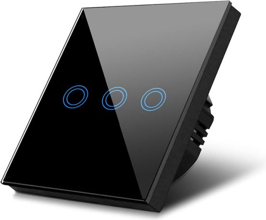 Wandschakelaar met verlichting - Drievoudig - Touch bediening - Zwart | bol