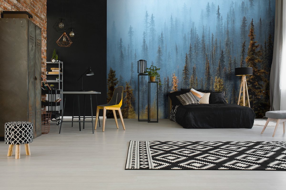 Fotobehangkoning - Mist in het Bos Vliesbehang - Behang - 460 x 300 cm ...